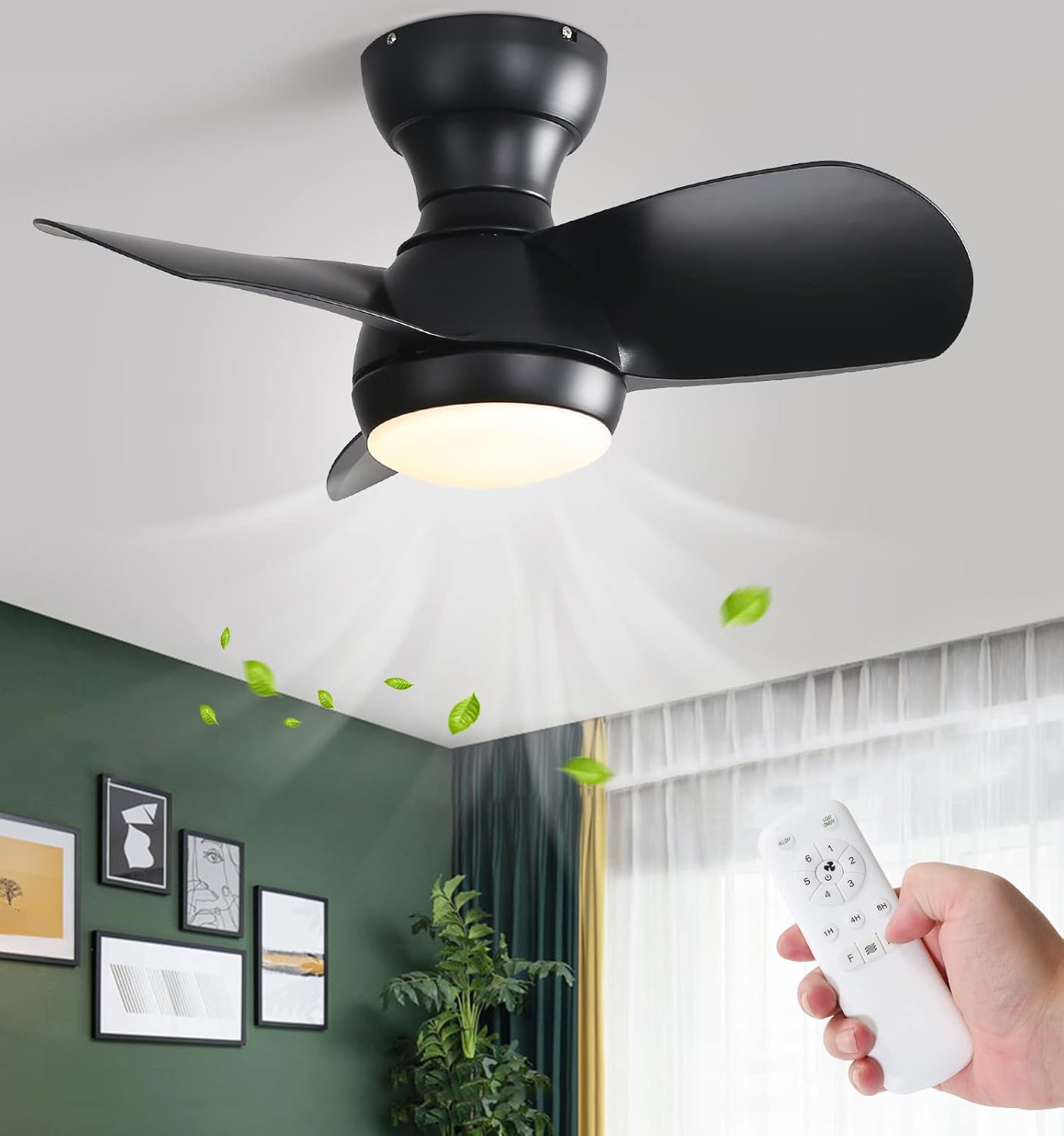 CACI Mall 23" Small Ceiling Fan with Light, Mini Flush Mount Ceiling ...