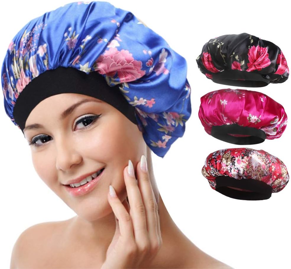 Amazon.com : 4 Pack Long Silky Sleep Bonnet for Curly Hair, Extra Large ...