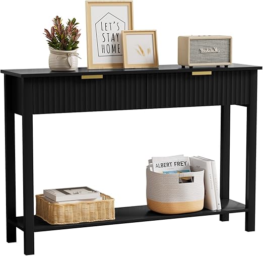 Amazon.com: Black Entryway Console Table with 2 Fluted Drawers and Gold ...