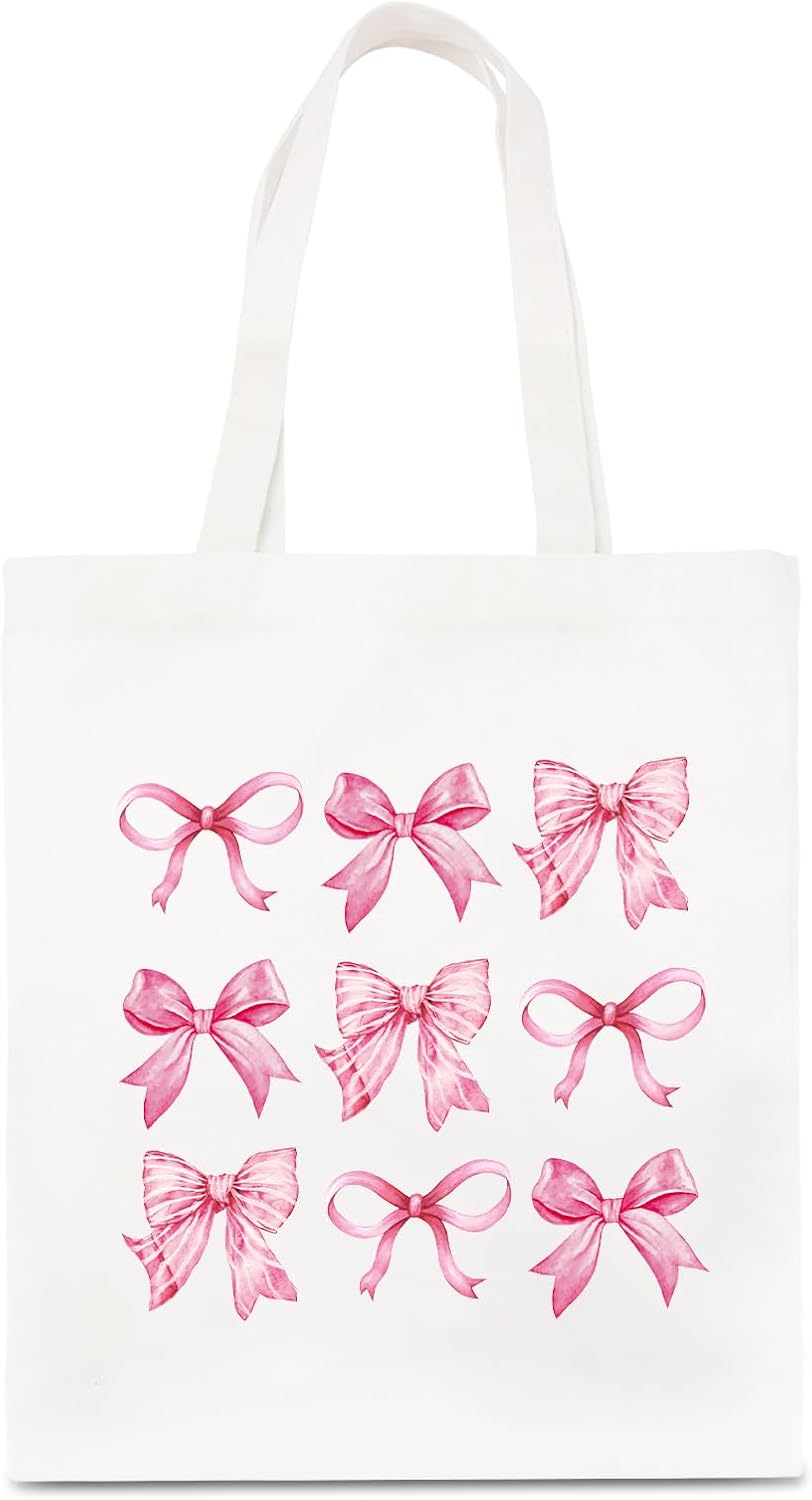 Amazon.com: Whaline Pink Bow Canvas Tote Bags Watercolor Pink Bow ...