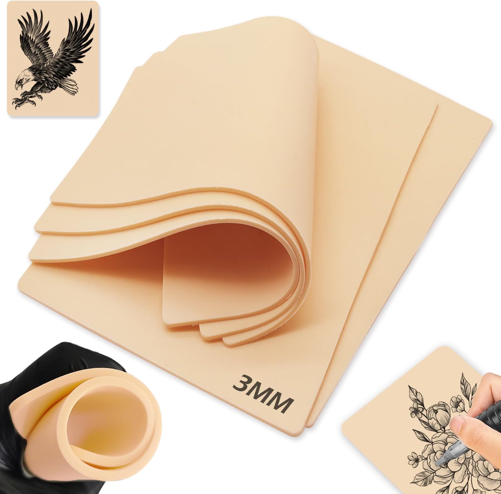 Amazon.com : Practice Skin Blank Tattoo Skin Practice Double Sides ...