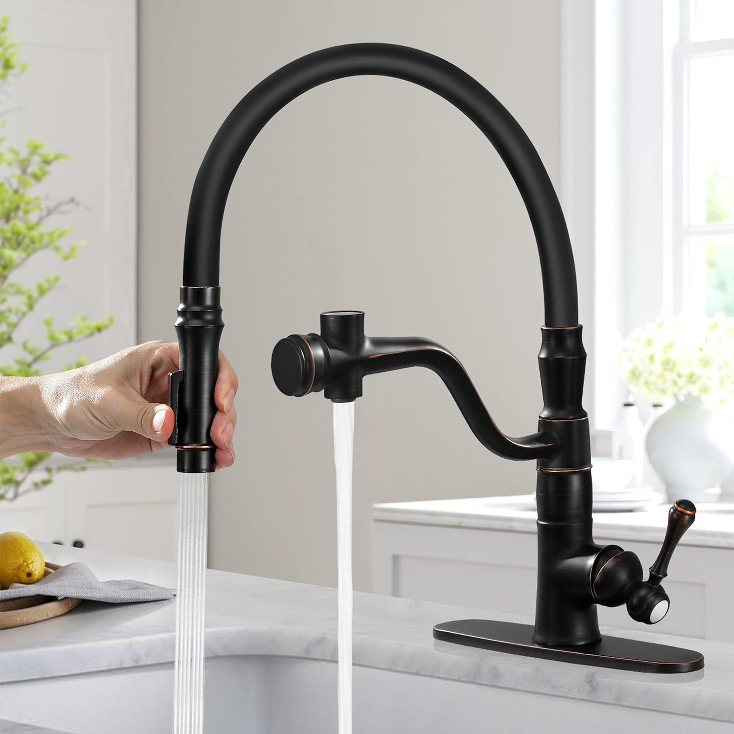 Hoanmpy Oil Rubbed Bronze Kitchen Faucet with Pull Down Sprayer and Pot ...
