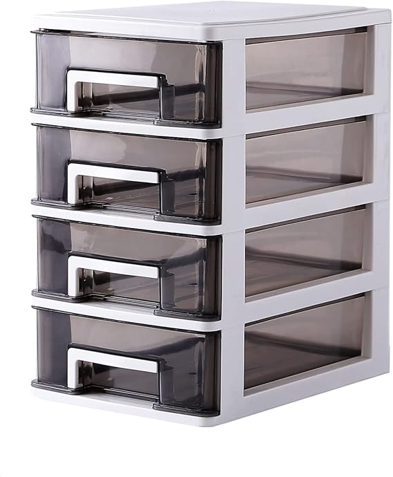 Amazon.com: 4 Drawer Plastic Storage Bins - Clear Desktop Storage with ...