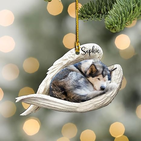Amazon.com: Personalized Alaskan Malamute Dog Sleeping Angel Wing Dog ...