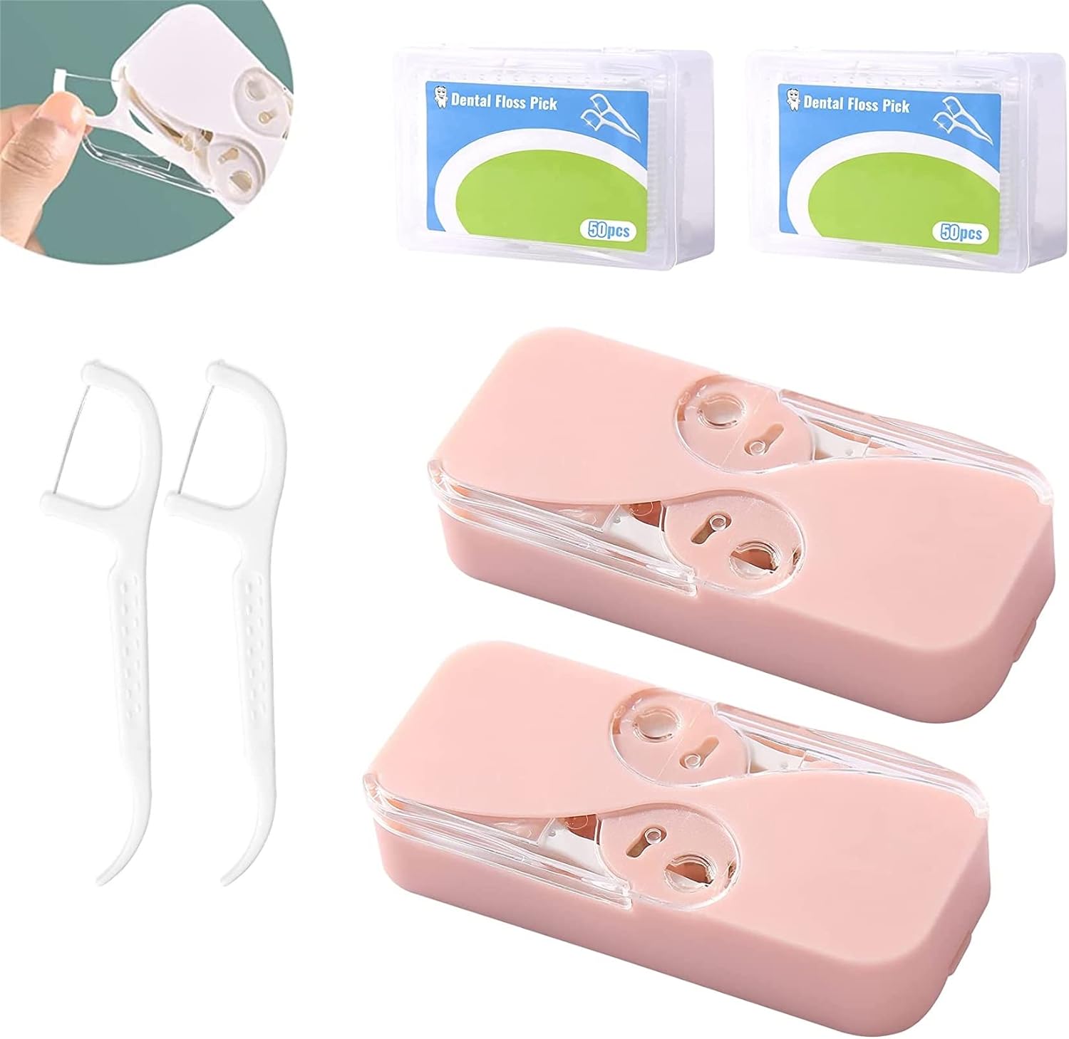 Amazon.com : 2PCS Portable Floss Dispenser with 24+100 Floss Sticks ...