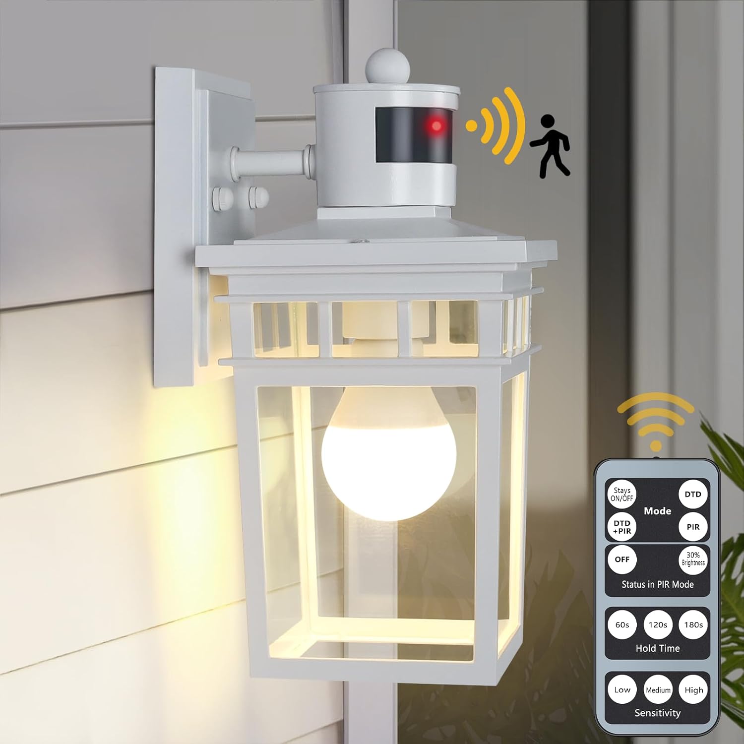 Motion Sensor Outdoor Wall Light with Remote Control, Dusk to Dawn ...