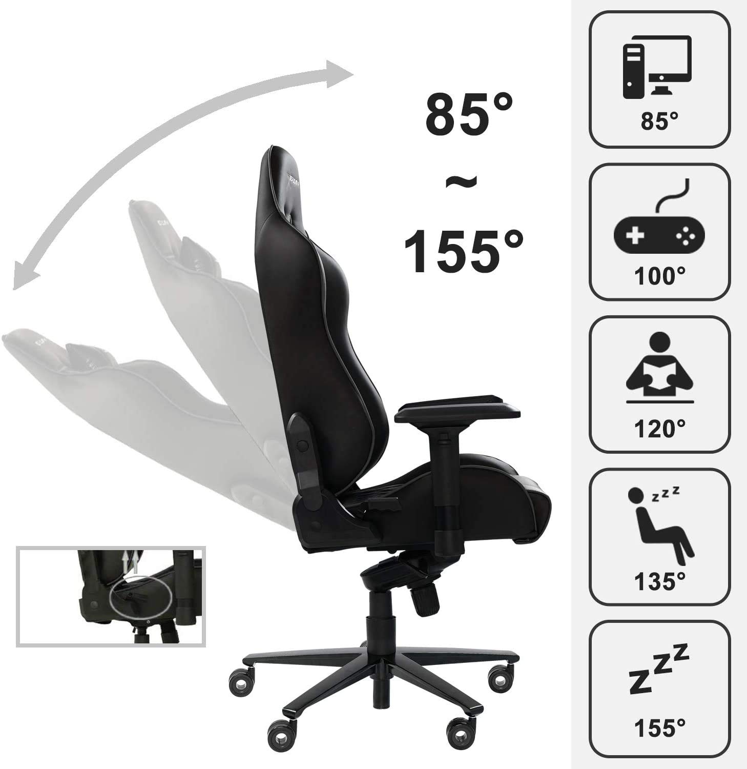 E-WIN Gaming Chair 4D Armrest Adjustable Tilt Back Angle and Ergonomic ...