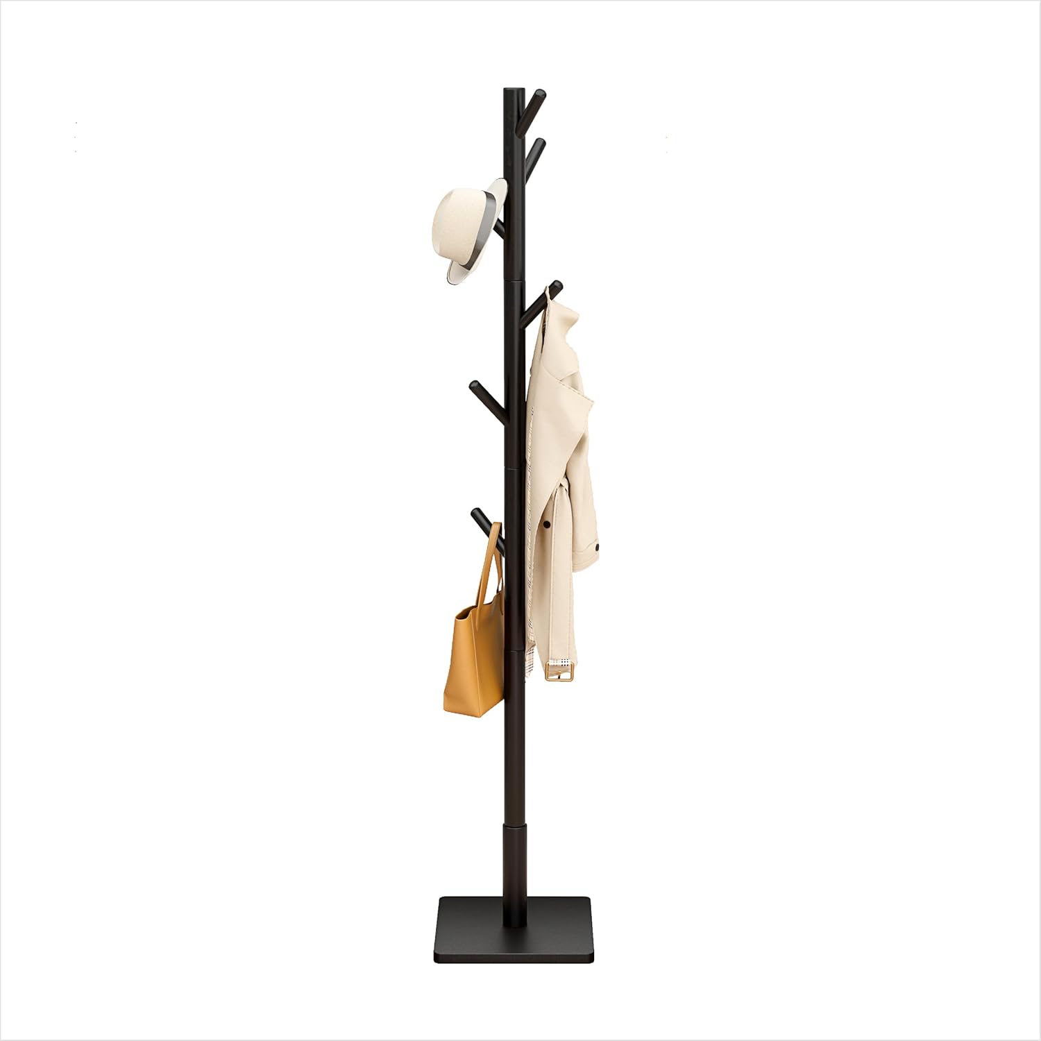 JOISCOPE Coat Rack Stand with Square Base, Wooden Coat Tree, Free ...