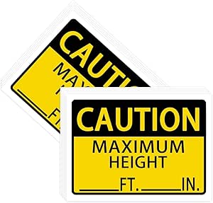 Caution Maximum Height Sign Stickers Labels, 3.5x5 Inch Self Adhesive ...