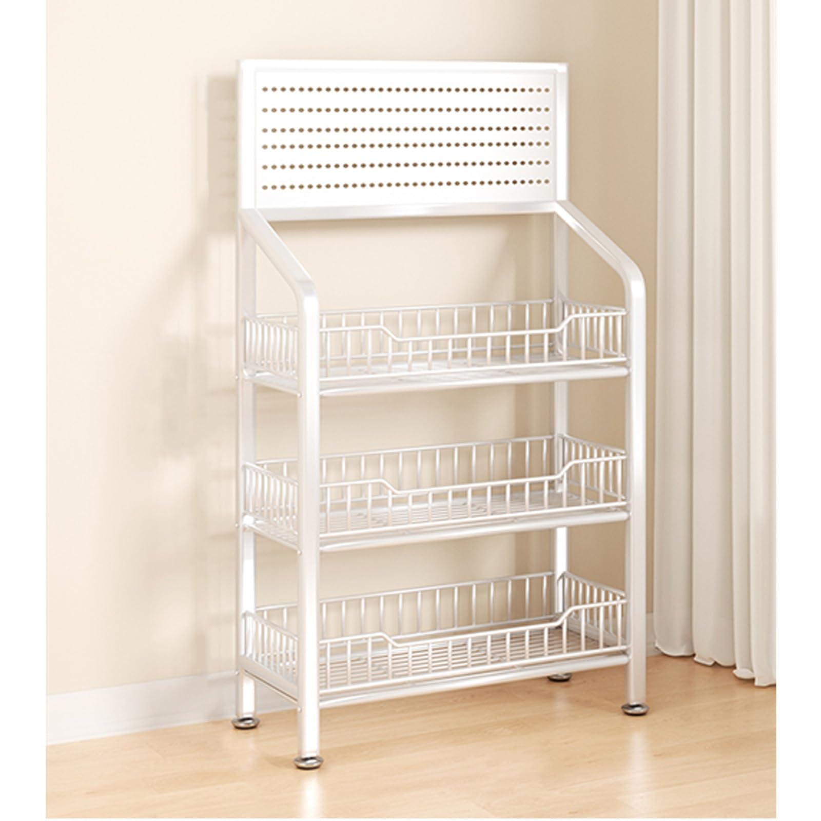 3 Tier Supermarket Snack Display Shelf White Floor Standing Potato ...