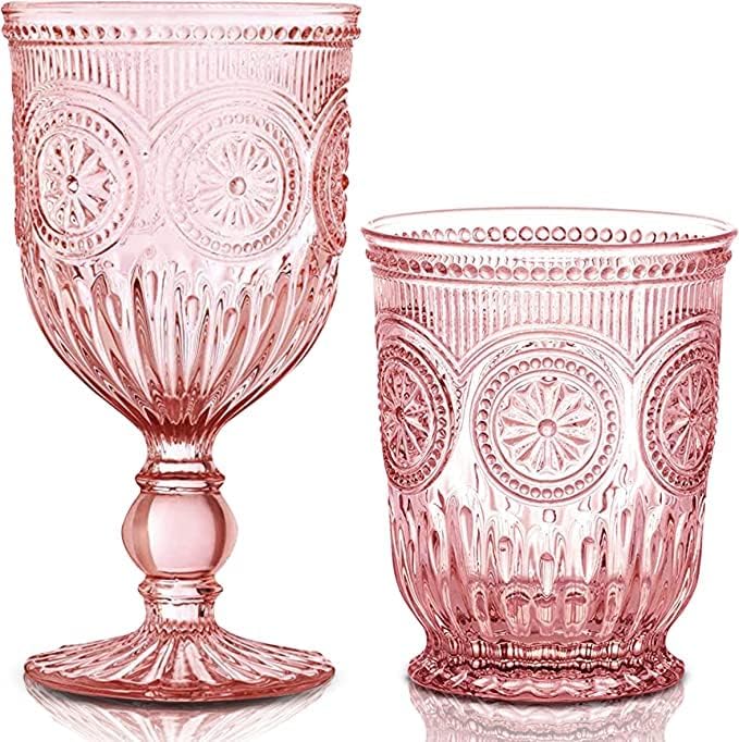 Amazon.com | Pink Glassware Bundle - Wine Glasses Set of Pink Goblets ...