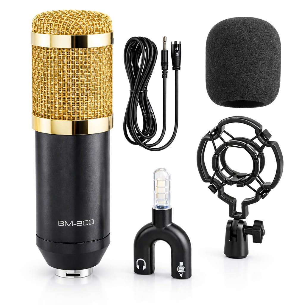 TECHBLAZE BM-800 Condenser Microphone Kit with Shock Mount, 3.5mm to ...