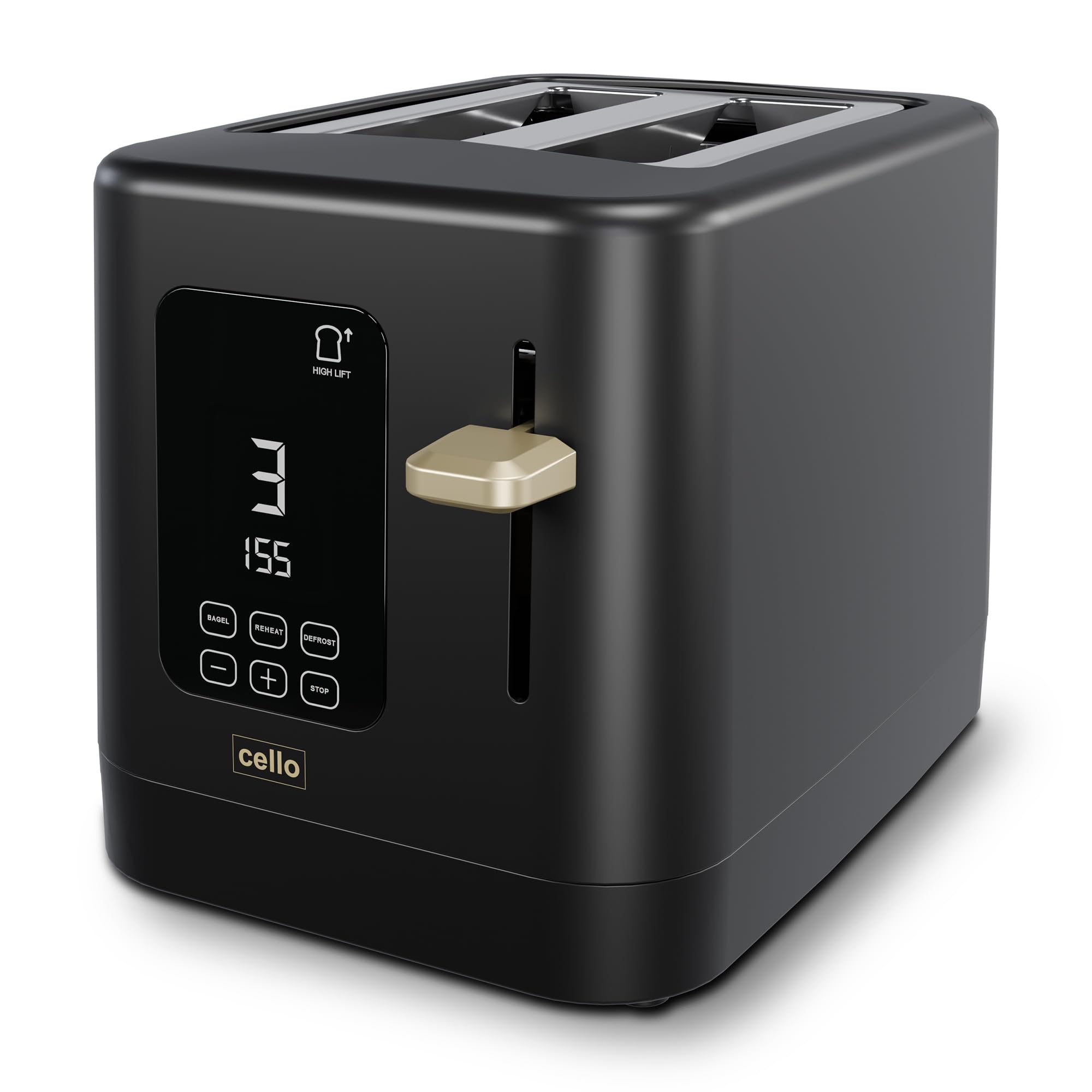 800W 2 Slice Black Toaster with Detachable Crumb Tray, Digital Control ...