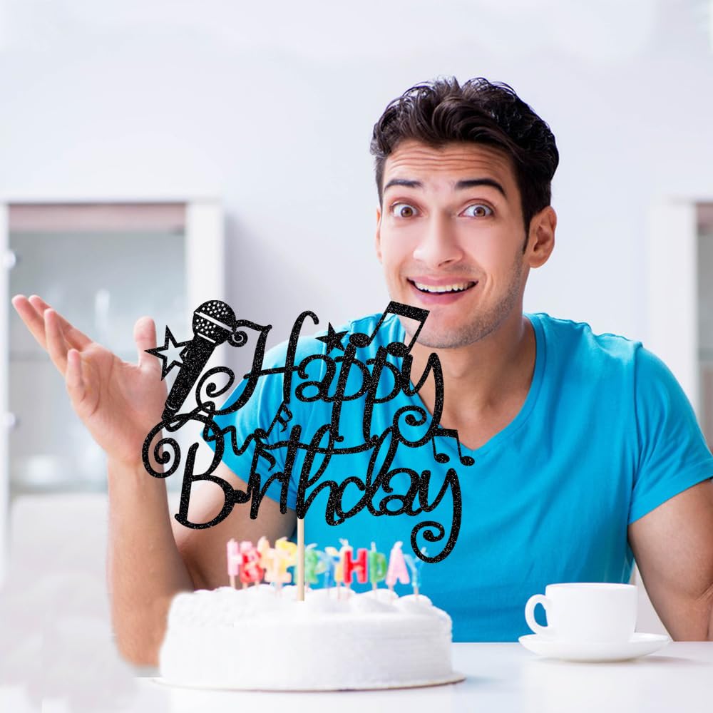 Snapklik.com : Naicaek Black Glitter Microphone Happy Birthday Cake ...