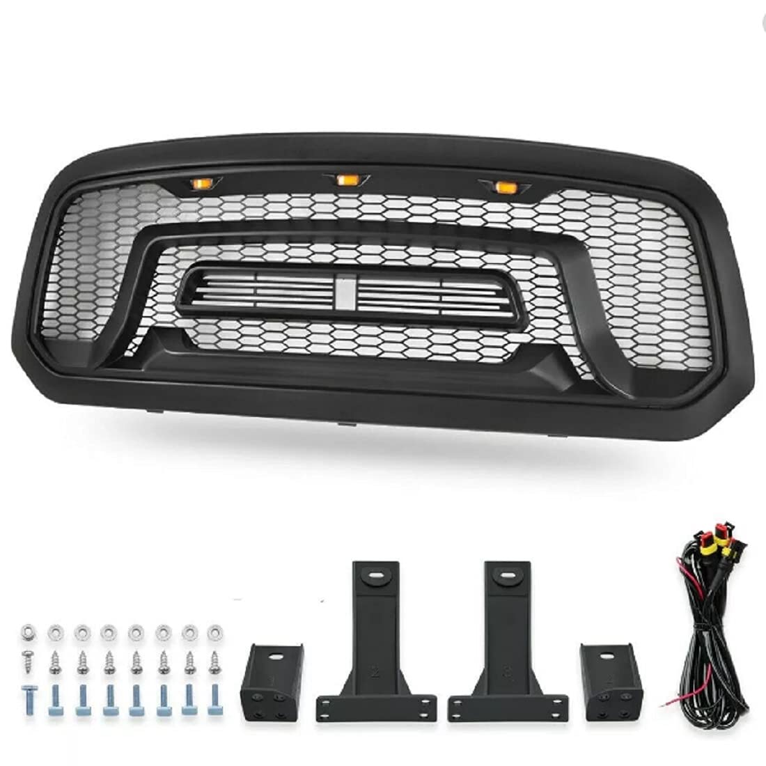 Buy Matte Black Honeycomb Rebel Style Front Bumper Grille w/LED Lights ...