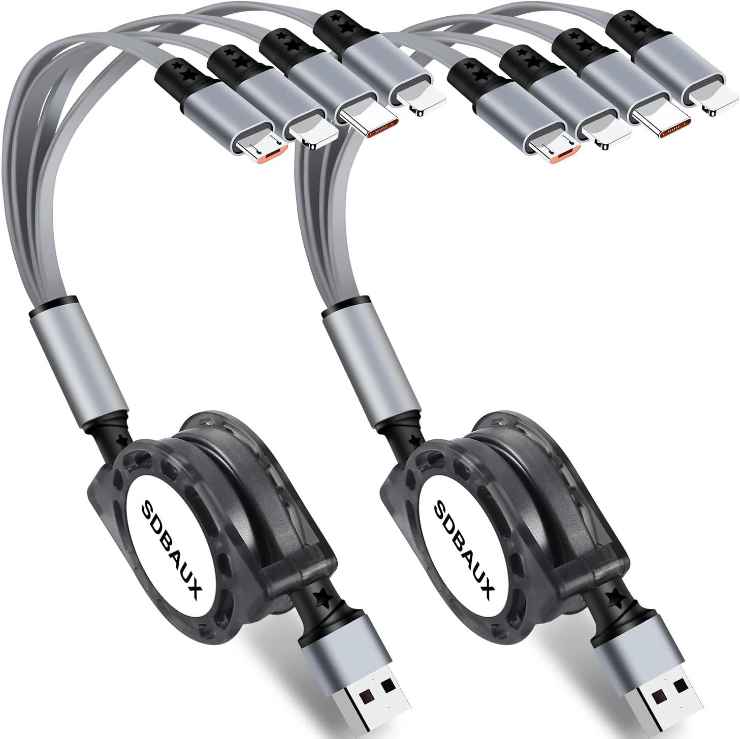 SDBAUX 2Pack Multi USB Charger Cable Retractable 3 in 1 Multiple ...