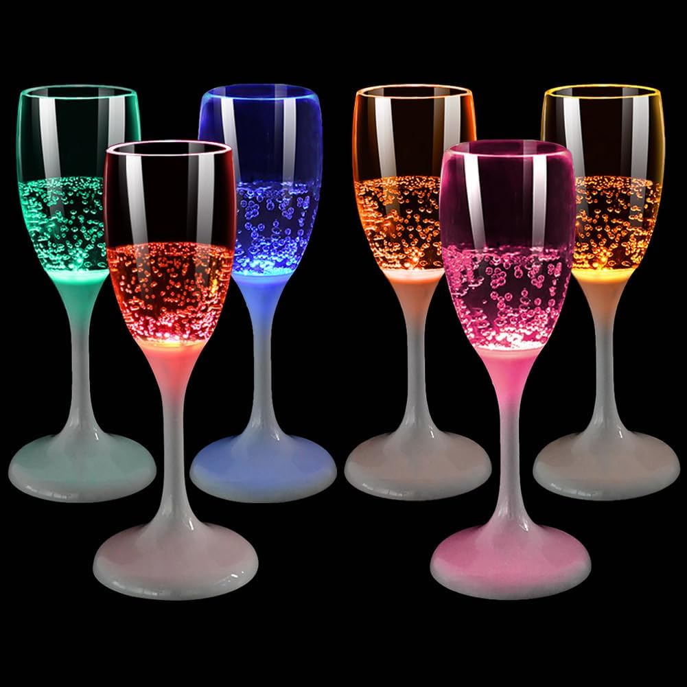 Colored Lights Up Champagne Flutes Glasses Set of 6, Water Liquid ...