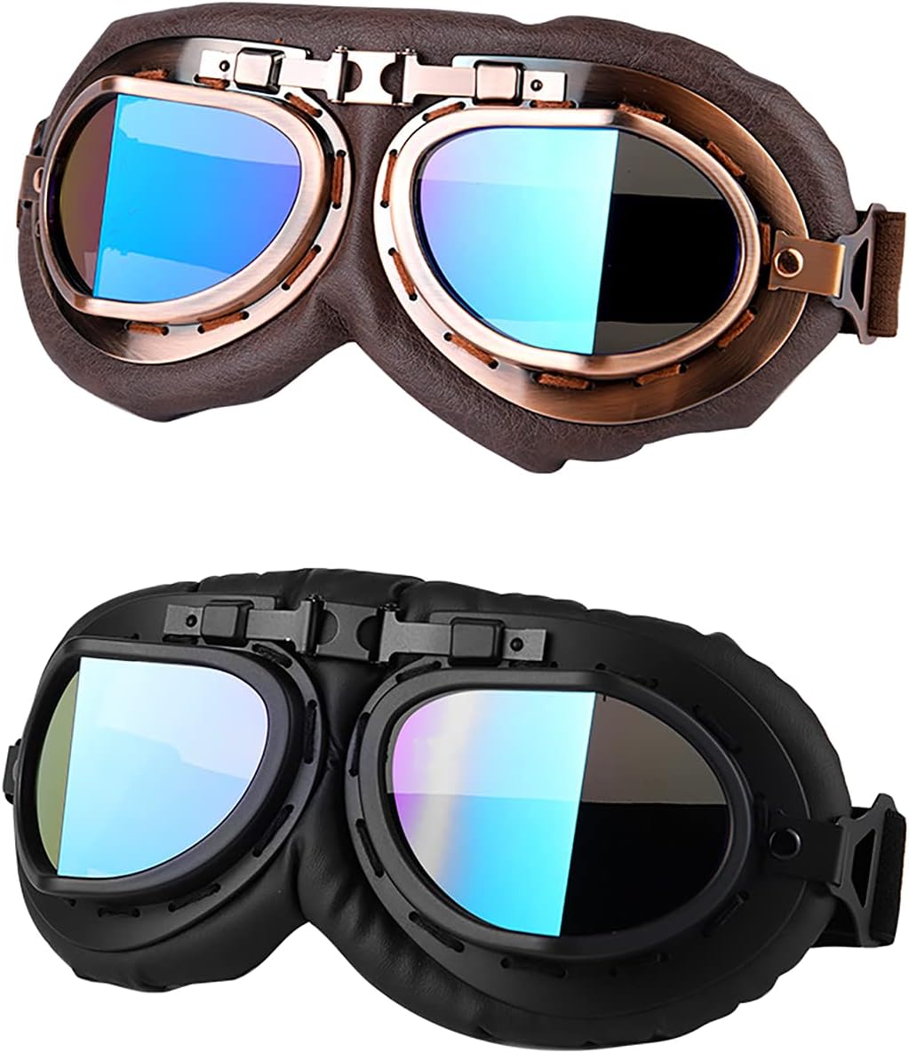 Amazon.com: BATFOX Motorcycle Goggles Glasses 2Pack Vintage Pilot Style ...