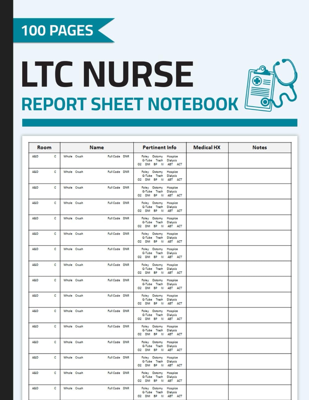 LTC Nurse Report Sheet Notebook: Nursing Report Sheets for Long-Term ...