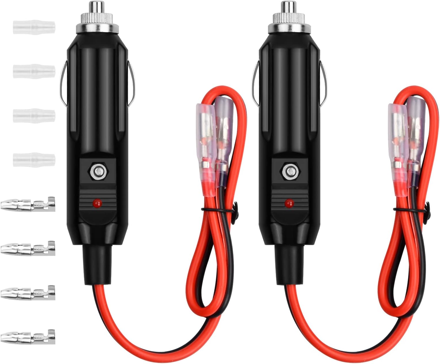 2 Pack Male Cigarette Lighter Plug Socket 12/24V with Leads, 2 * 16AWG ...