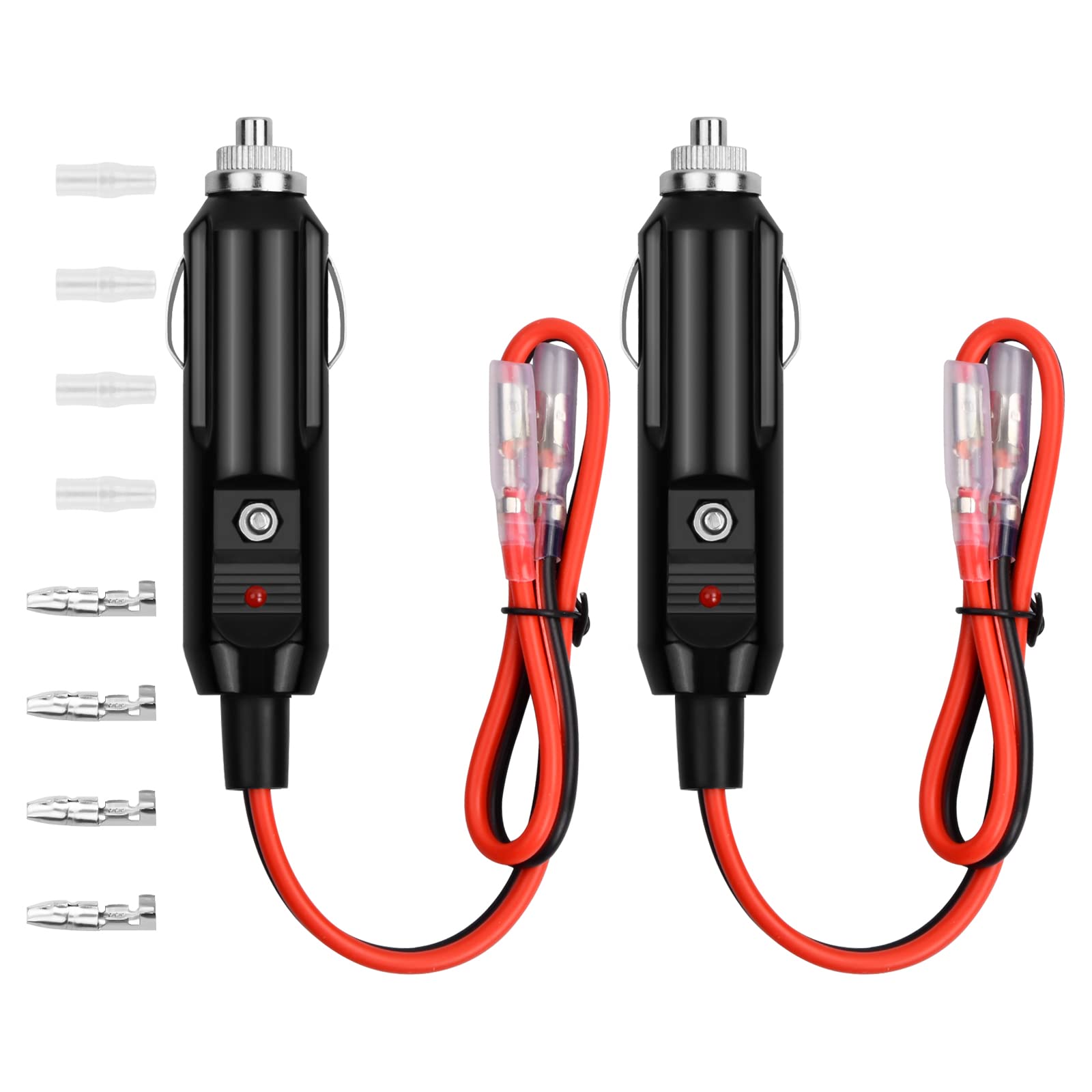 2 Pack Male Cigarette Lighter Plug Socket 12/24V with Leads, 2 * 16AWG ...