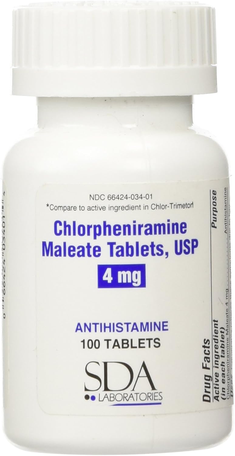 Amazon.com: SDA Laboratories Chlorpheniramine Maleate 4mg Tablets 100 ...