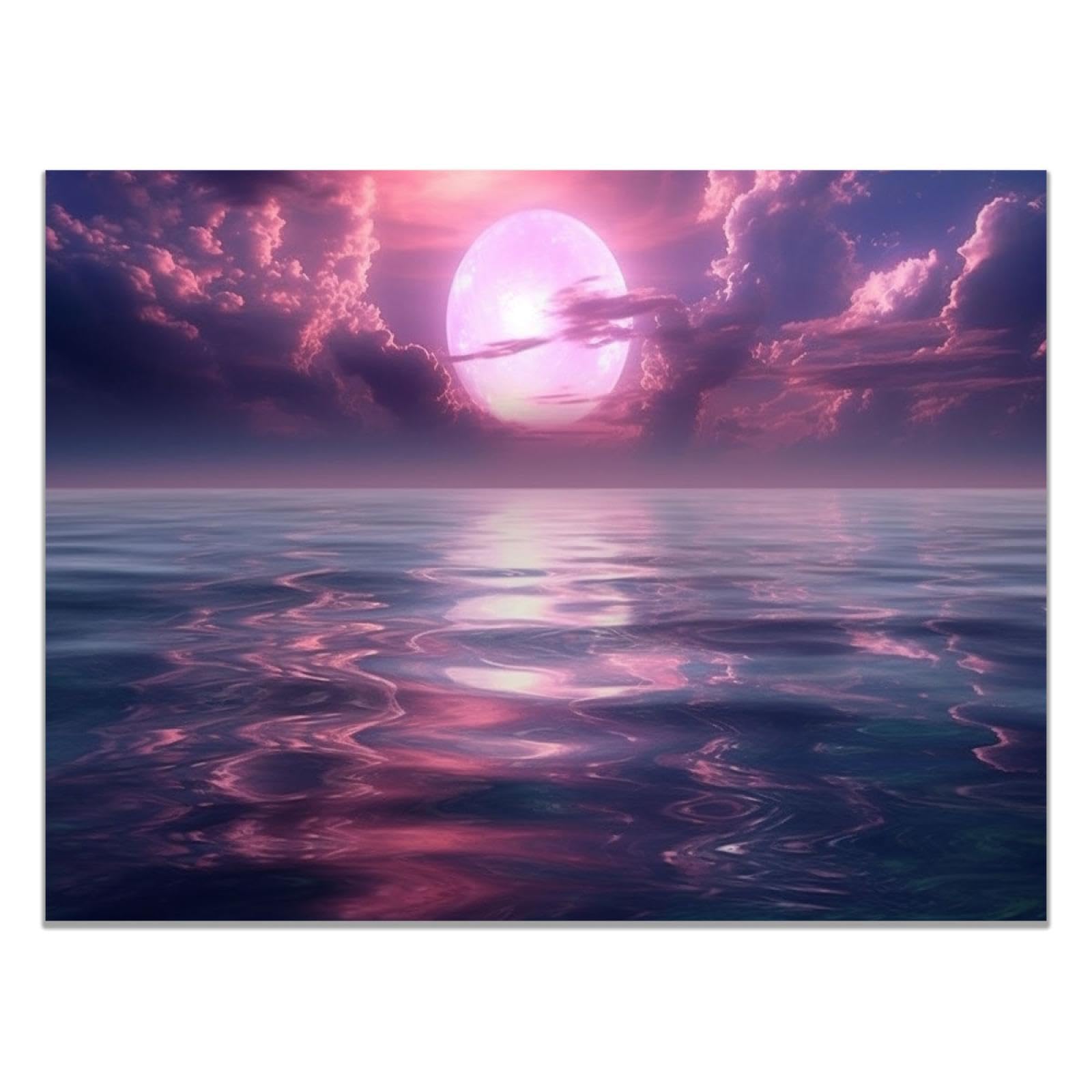 Purple Moonrise Over The Ocean