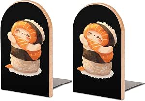 Cute Sushi Hug Salmon Maki Anime Figure Japanese Wooden Bookends Non ...