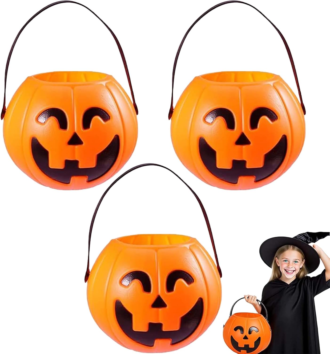 Amazon.com: Plastic Pumpkin Bucket - Halloween Pumpkin Trick or Treat ...