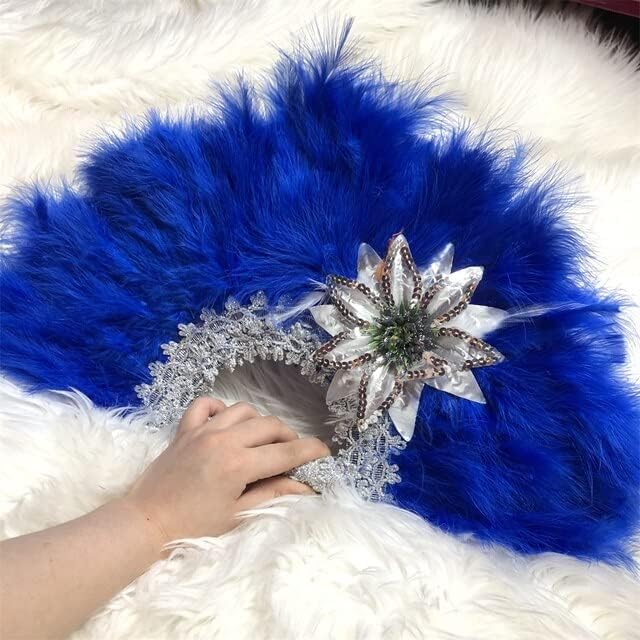 Amazon.com: African Feather Fan Blue Feather Hand Fan Handmade Fans for ...