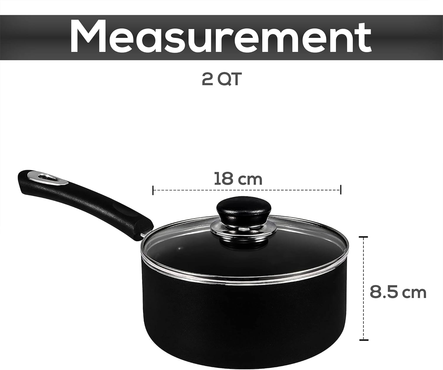 KICHLY Sauce Pan 18cm, 2 Quart – Non Stick Saucepan with Lid ...