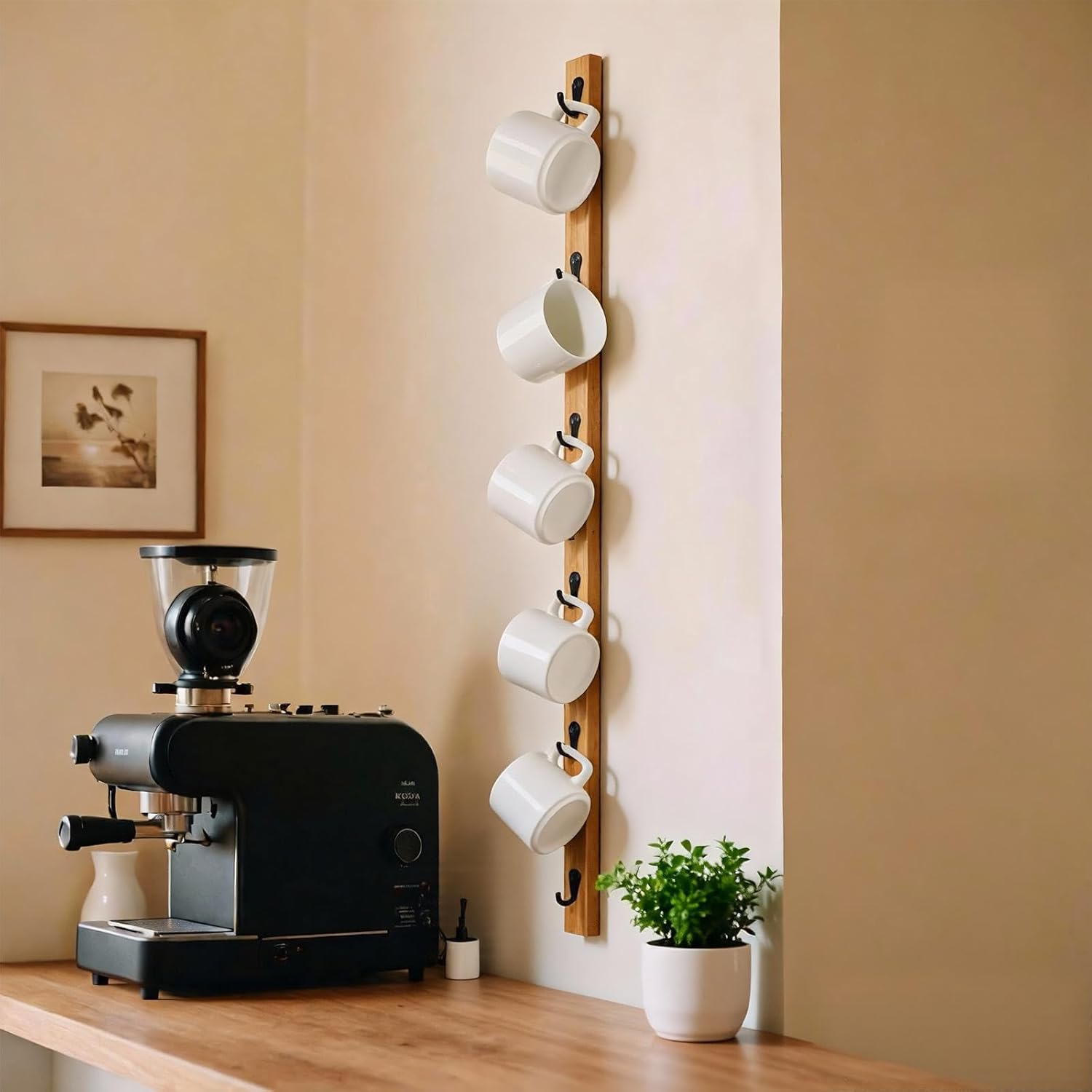 Amazon.com: Yohsnor Wall-Mounted Coffee Mug Rack - 6-Hook Solid Wood ...