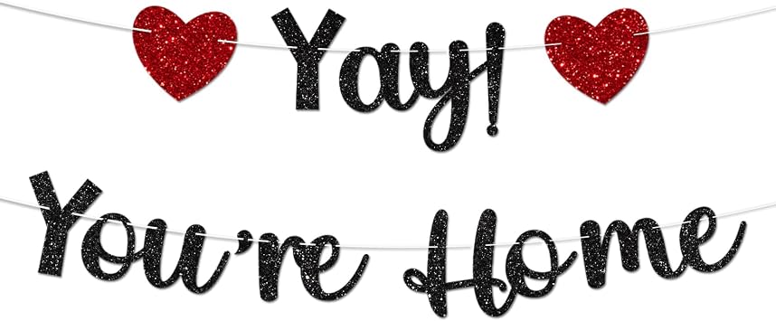 Amazon.com: Gybeizhu Black Glitter Welcome Home Banner, Yay! You're ...