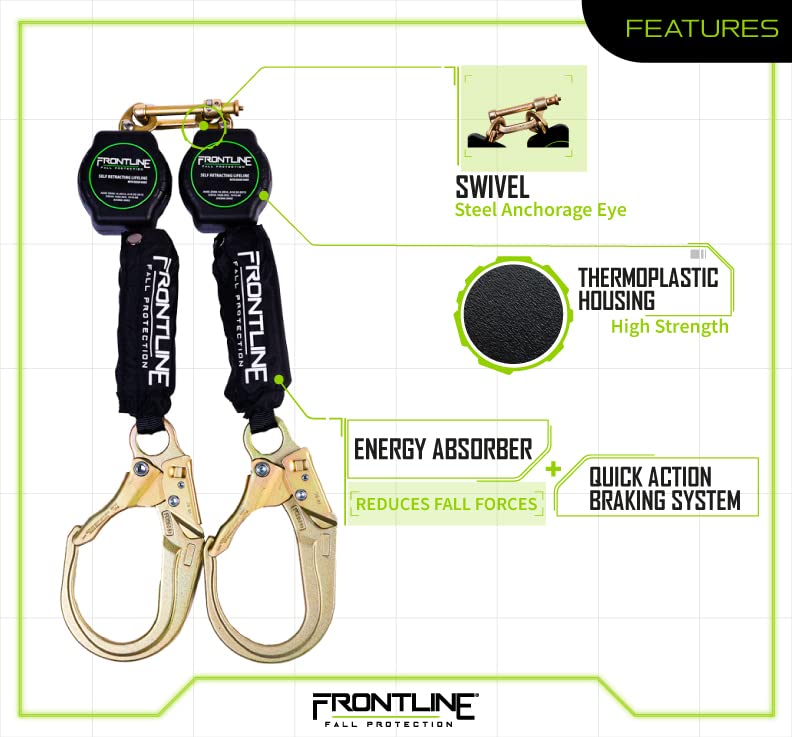 Frontline RPA062R Aramid Fiber Web Twin Leg 6' SRL with Steel Rebar ...