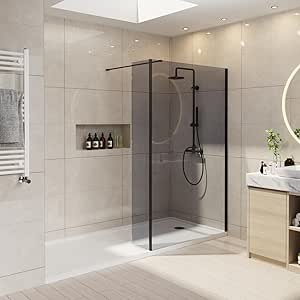 NRG 1200mm Walk in Shower Enclosure Wet Room Shower Screen Panels 8mm Smoked Easy Clean Glass ...
