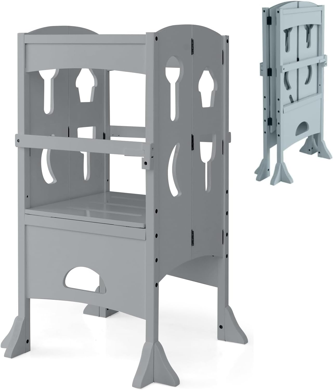 GYMAX Kids Step Stool, Wooden Kitchen Toddler Helper Stand with ...