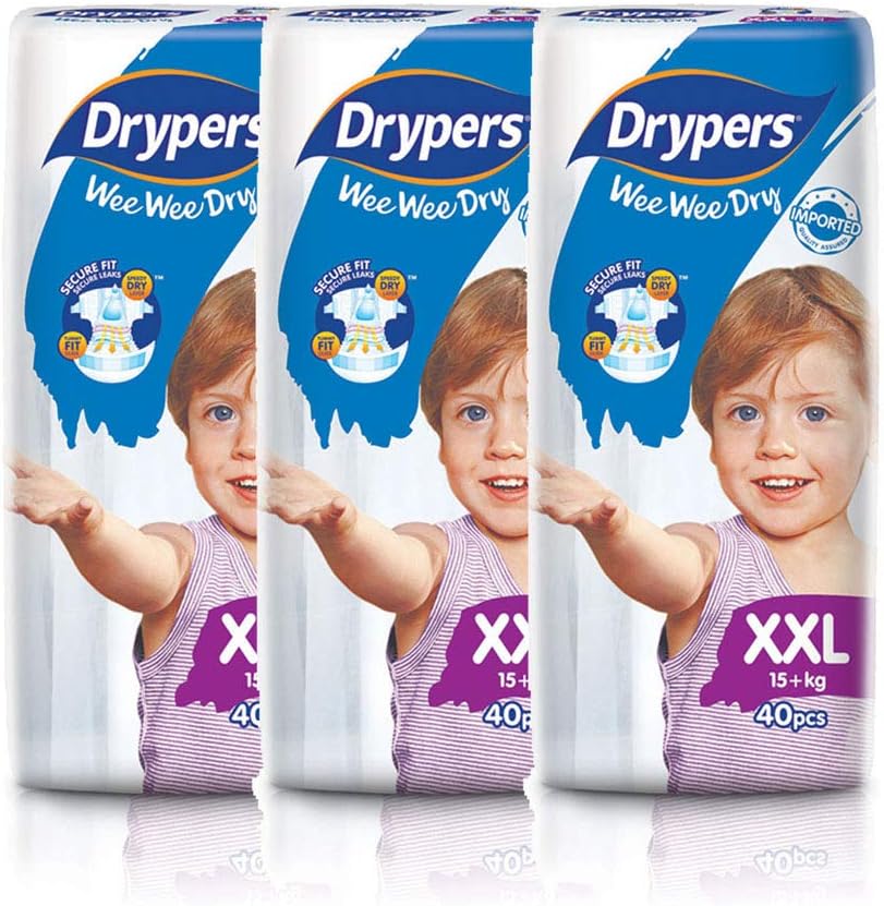 Drypers Wee Wee Dry Diapers, XXL (15+kg), 40ct (Pack of 3) : Amazon.sg ...