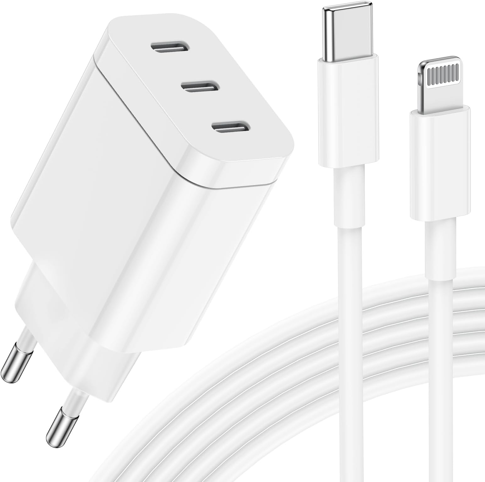 PD24W iPhone Charger,3 Port USB C Schnellladegerät,24W iPhone Ladegerät ...