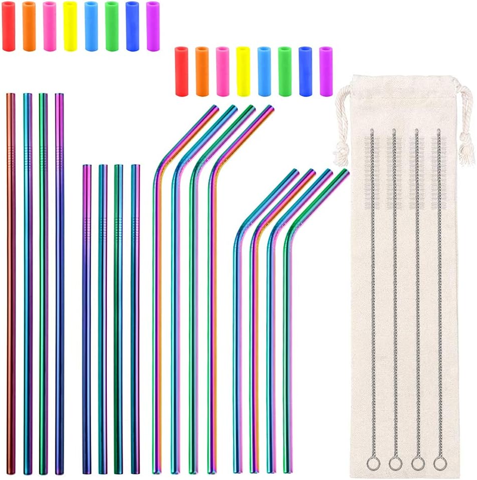 Amazon.com: Reusable Metal Straw Pack of 16 Sets With 2 Tube Brash And ...