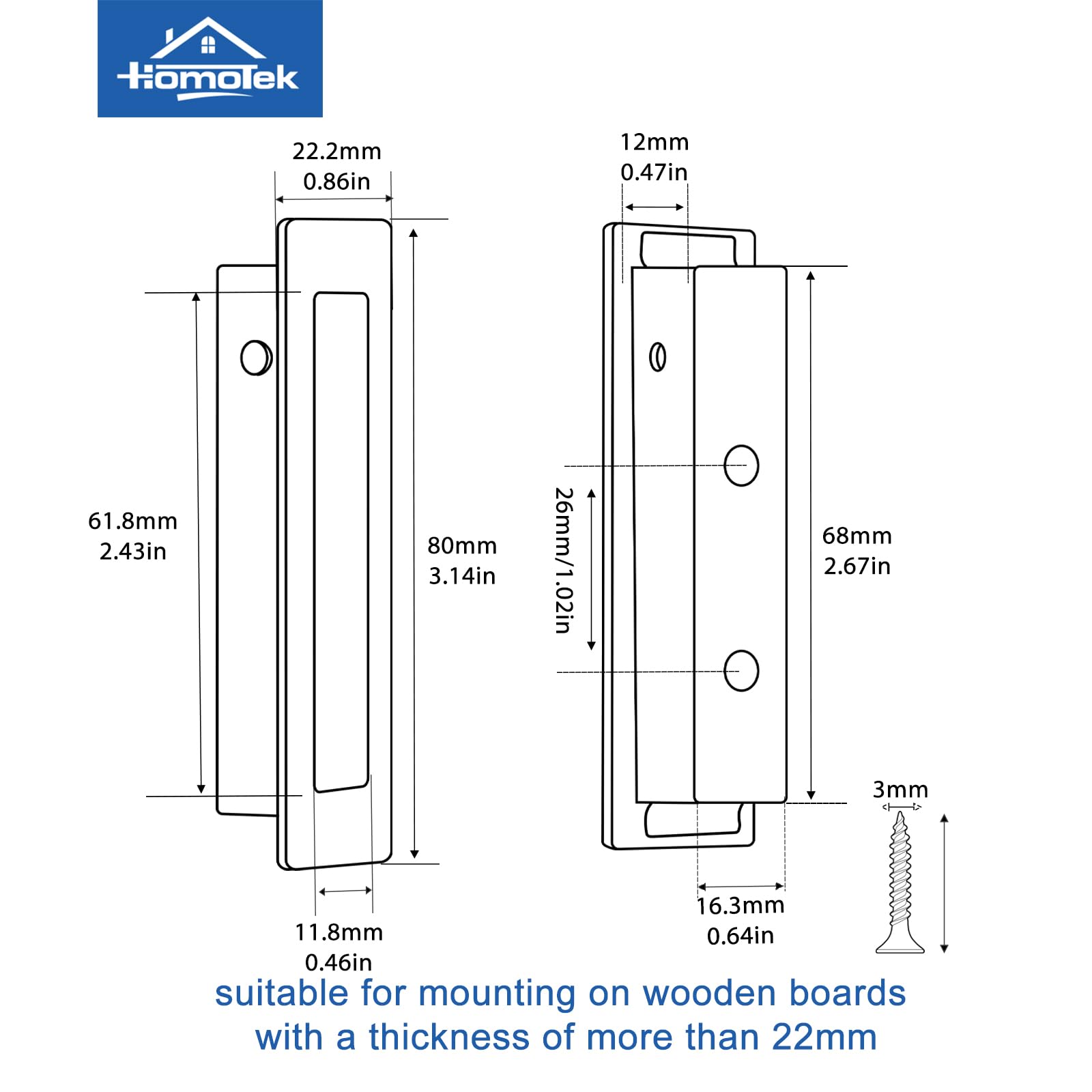 Snapklik.com : HOMOTEK Recessed Pocket Door Pull Handle, Edge Flush ...