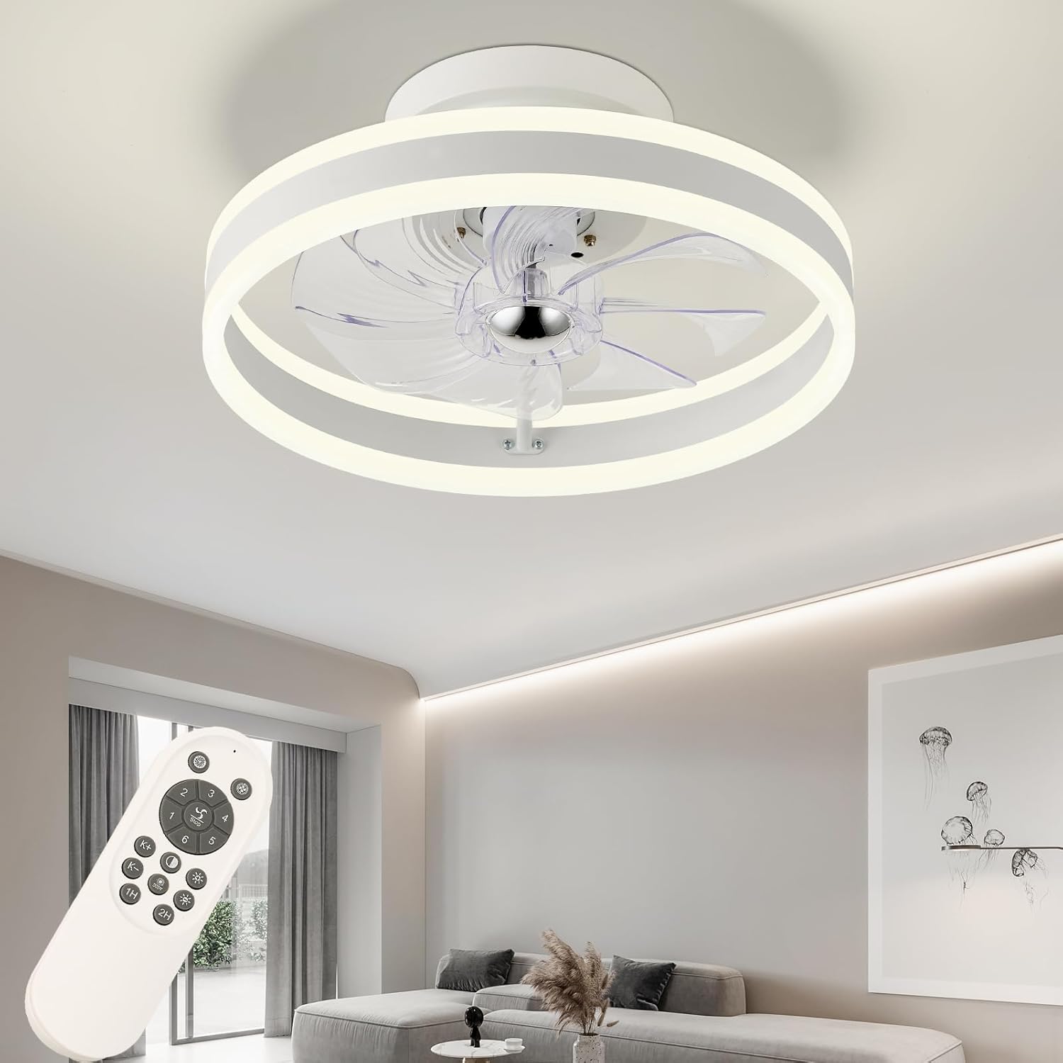 Ceiling Fan with Lights,16inch Flush Mount Ceiling Fans with Lamps ...
