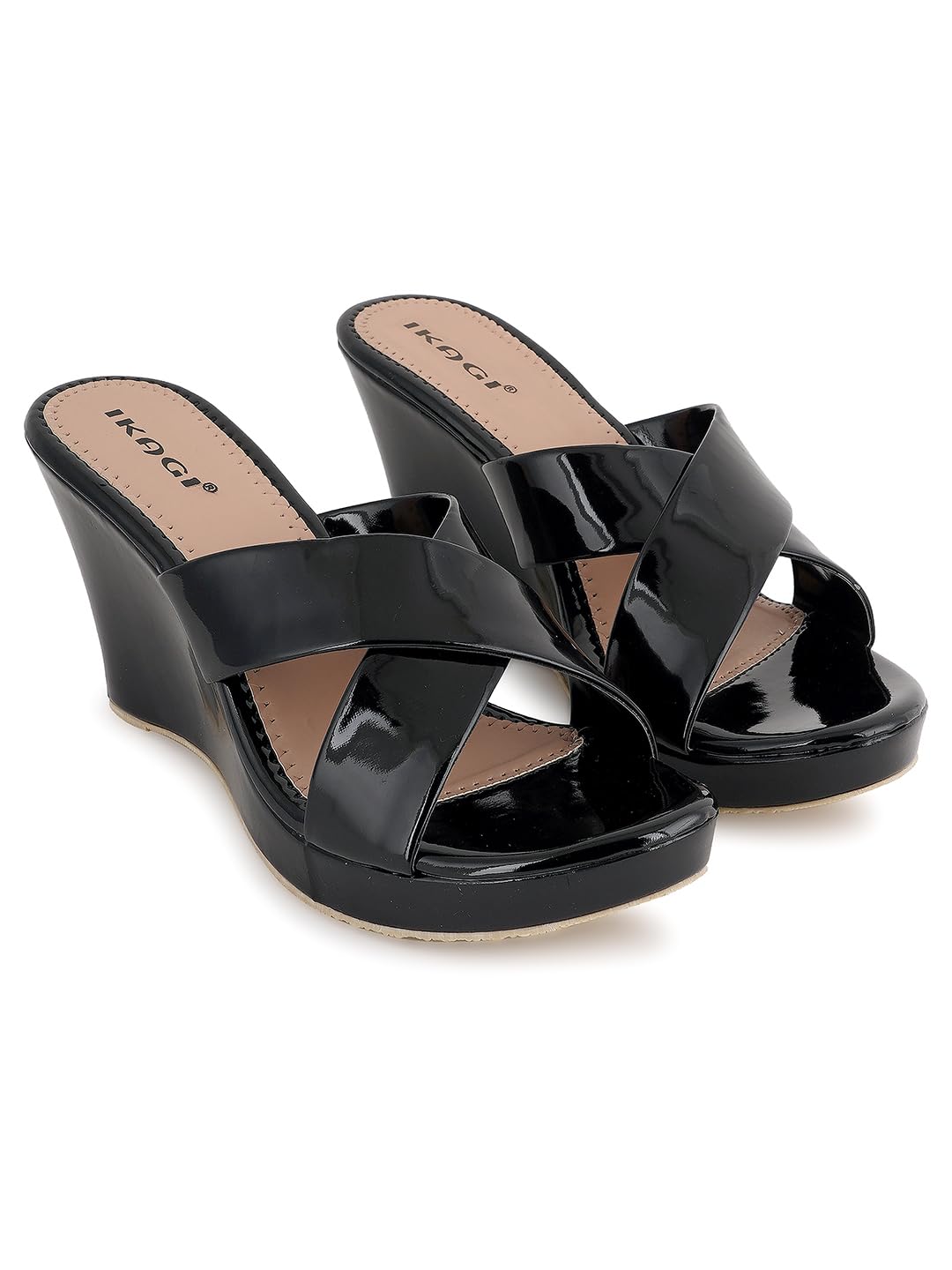 Buy IKAGI Women Wedge Heel Slip-on Sandal For Women & Girls (Black, 3 ...
