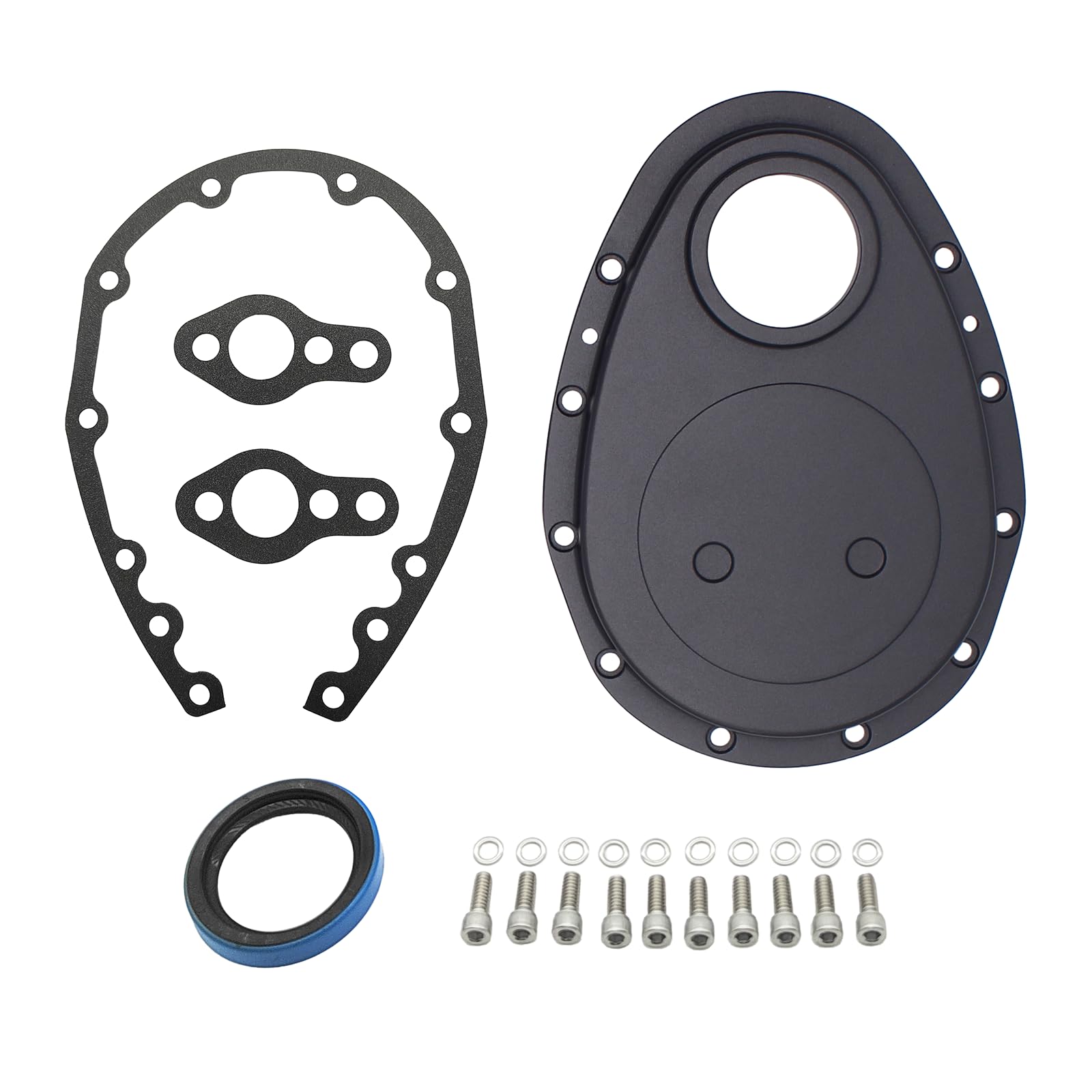 Amazon.com: YUCHENSHLP Black SBC Aluminum Timing Chain Cover Kit Fits ...