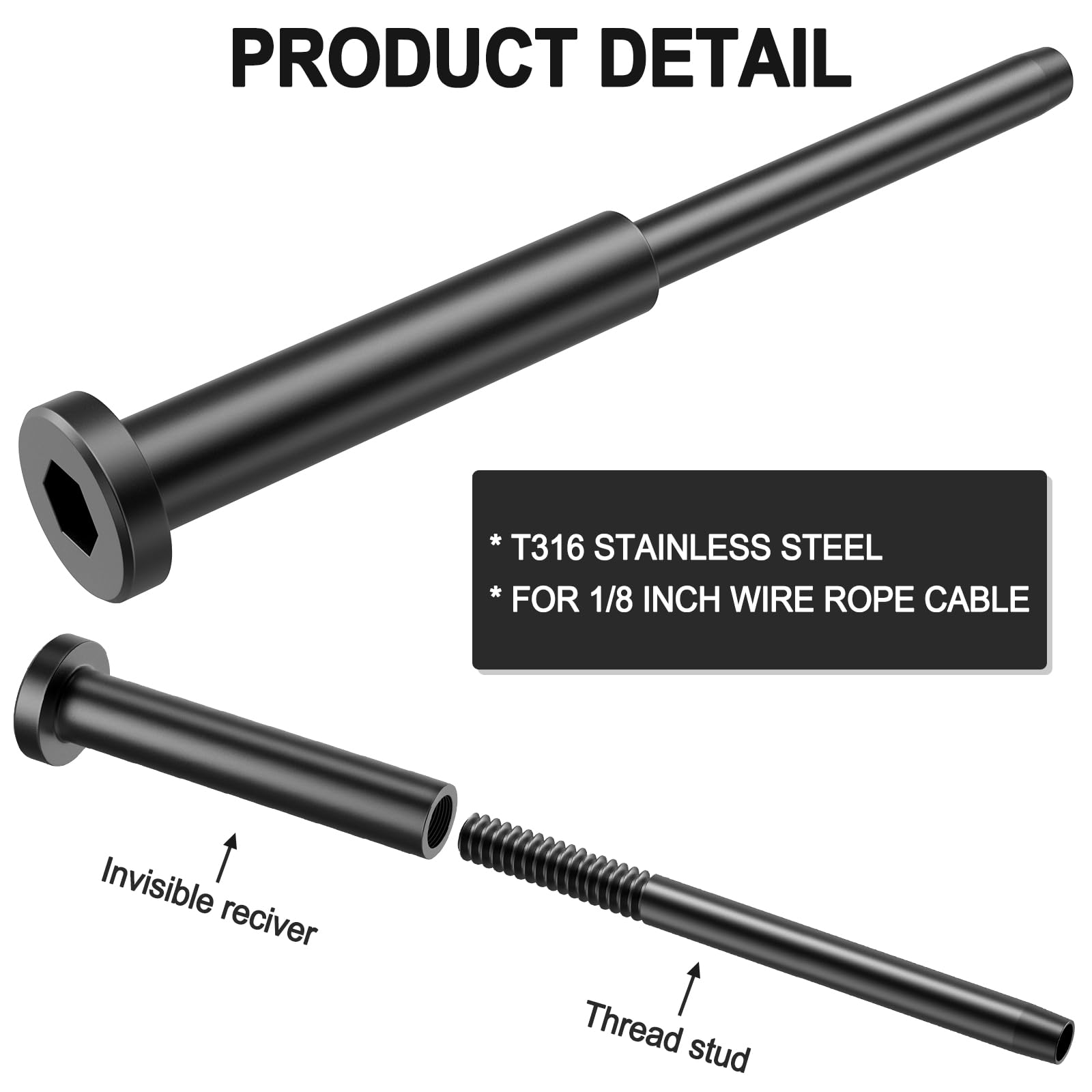 Snapklik.com : 20 Pack 4x4 Black Invisible Cable Railing Kits, 1/8 ...