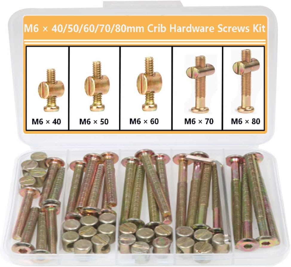 binifiMux Crib Hardware Screws, 70 Pcs M6 Furniture Barrel Nut Bolt ...