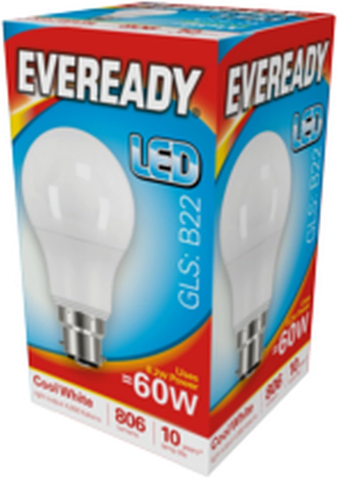 Eveready LED GLS Light Bulb Lamp BC B22 Push in Cool White 9.6w = 60w ...