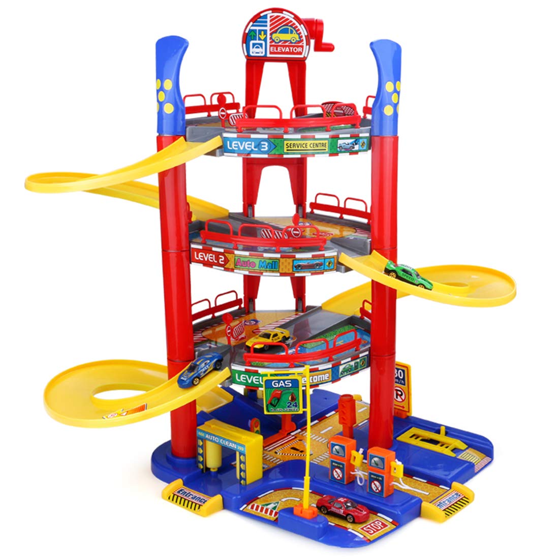 Buy Polai 4 Layers Parking Garage Toy Parking Lot Playset with Track ...