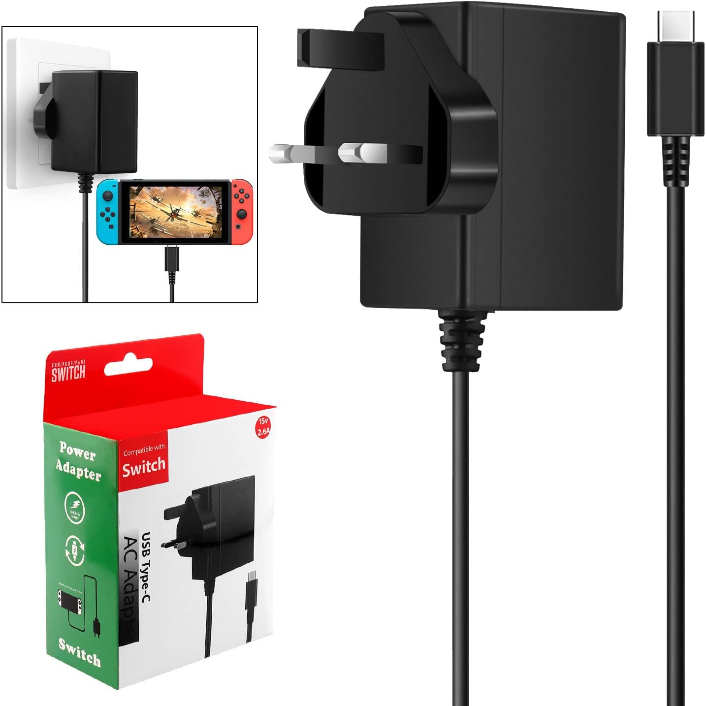 Fast Charger for Nintendo Switch, AC Power Adapter Type-C cable ...