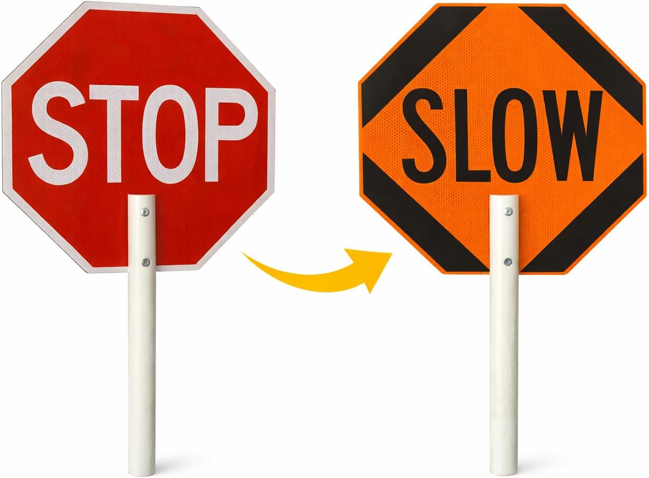 Amazon.com: 24" STOP/SLOW Traffic Control Paddle – Reflective Sheeting ...