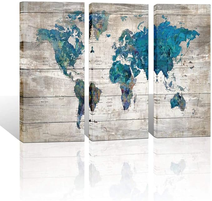 Amazon.com: Large World Map Canvas Wall Art for Living Room Framed Wall ...